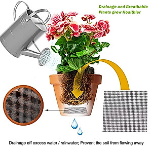 ORIMERC 200 Pcs 2 x 2 inch Plant Pot Drainage Hole Mesh Pad Screen with 30 feet Self Watering Hydroponic Wick Cord DIY Vacation Automatic Waterer Sitter Potted Bonsai Succulent Flower Bottom Grid Mat