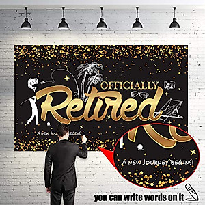 Happy Retirement Party Decorations, Giant Black and Gold Sign Retirement Party Banner Photo Booth Backdrop Background for Happy Retirement Party Supplies (Black)