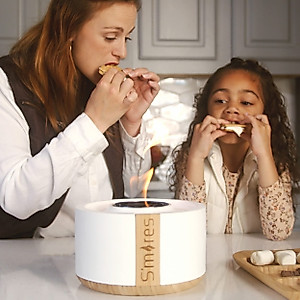 TerraFlame Portable Indoor and Outdoor Smoke Free Clean Burning Gel Fuel S'mores Roaster Tabletop Gift Set with Bamboo Tray - White