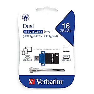 Verbatim Store 'n' Go USB Flash Drive 3.0, Dual USB, USB C and USB A, 16GB, Blue