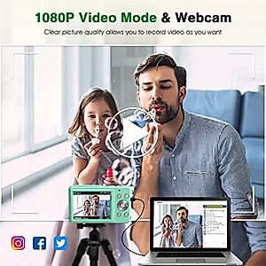 Digital Camera, Auto Focus Kids Camera,HOORUAN 1080P & 44MP Vlogging Digital Camera with 32GB Card, 16X Digital Zoom Compact Point and Shoot Camera, Portable Mini Kids Camera for Teens Students