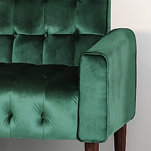 Christopher Knight Home Adan Tufted Velvet Sofa Tipped Tapered Legs, Emerald and Gold Finish