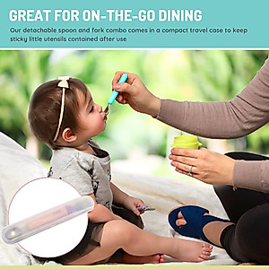 melii Spork On The Go - Travel Utensils for Babies and Toddlers - Detachable Fork and Spoon with Carrying Case - Pink & Purple