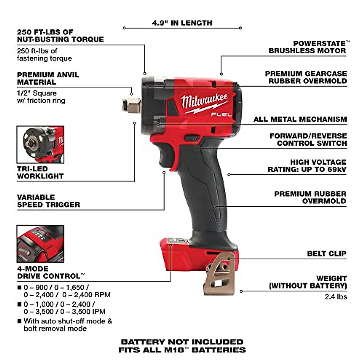 Milwaukee 2855-20 18V Brushless Cordless 1/2" Impact Wrench with Friction Ring