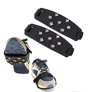 1Pair Crampons Ice Cleats Traction Anti-Slip Shoes Grips Shoes Ice Spikes Hiking Boots Crampons with 7 Teeth Straps Black.