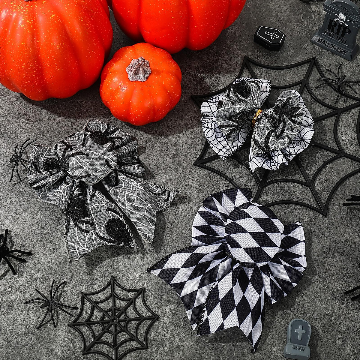 AnyDesign 30 Yards Halloween Wired Edge Ribbon 5 Roll Spooky Boo Ghost Spider Wed Checks Decorative Ribbon Black White Halloween Craft Fabric Ribbon for Wreath Bow Making DIY Gift Wrapping Supplies