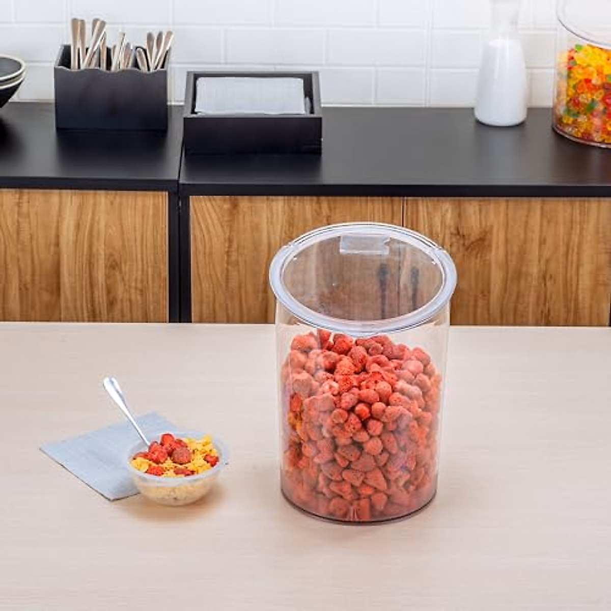 Restaurantware Met Lux 4 Gallon Food Storage Container, 1 Airtight Treat Box - With Scoop, Shatterproof, Clear Plastic Cereal Container With Hinged Lid, For Kitchen Or Pantry Organization