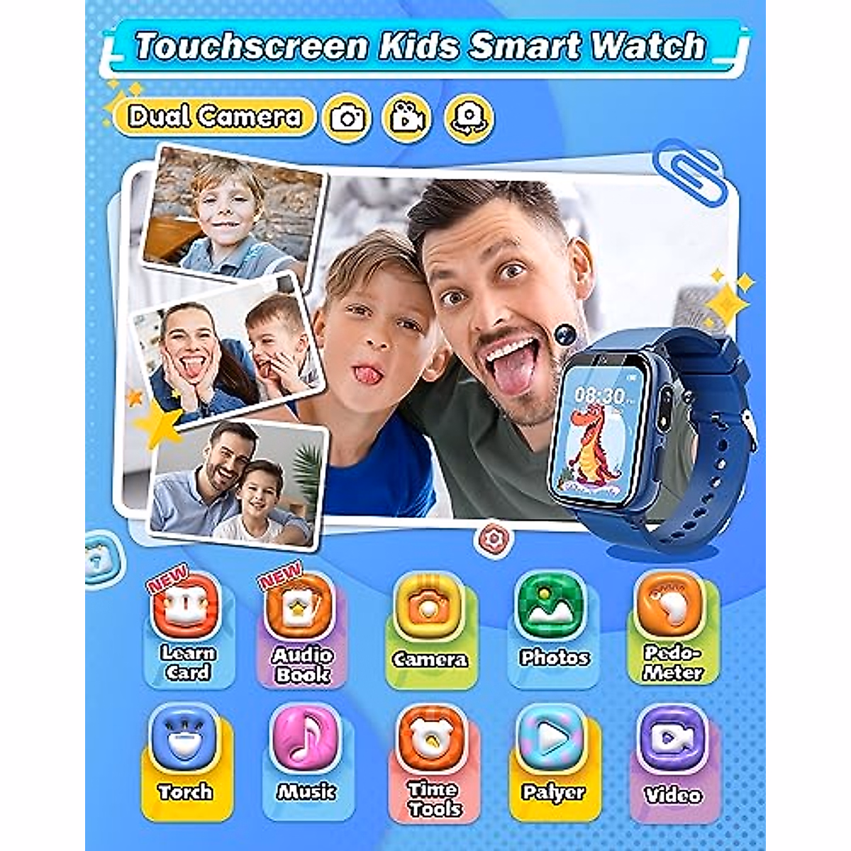 Sueseip Kids Watch for Boys Toys Age 6-8, HD Touchscreen Dual Cameras Smart Watch for Kids Boys Ages 5-7, Kids Toys with 26 Games Learn Card Audio Story for 6 7 8 9 10 Year Old Boys Birthday Gifts