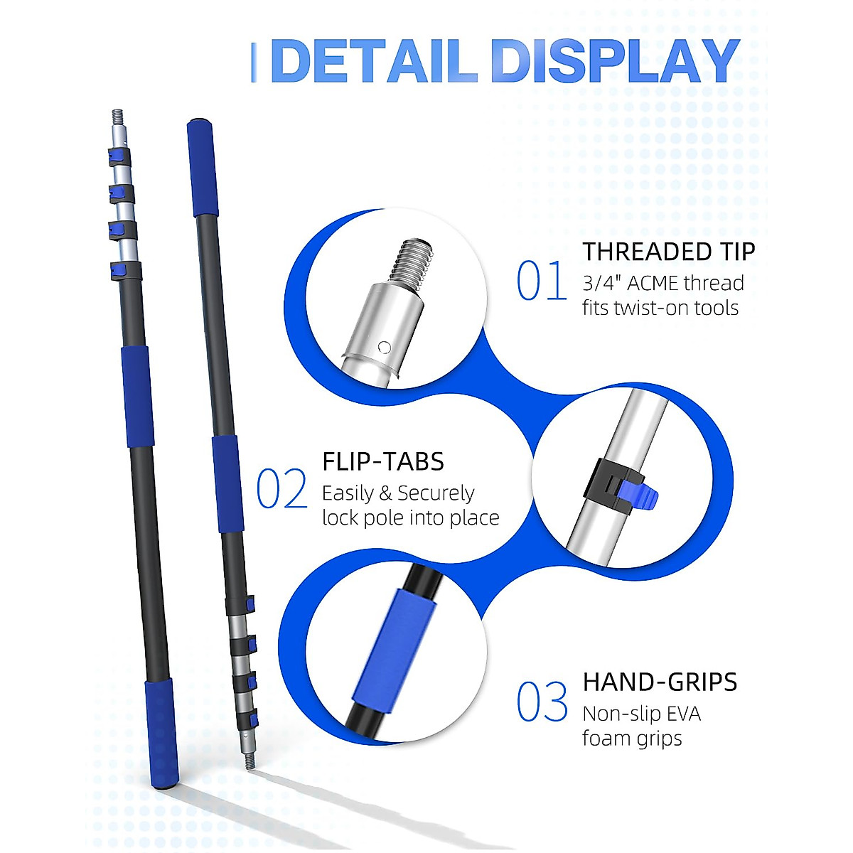 SKGPOLE 26FT Reach Telescopic Extension Pole, 5-19FT Multi-Purpose Extension Pole with Universal Twist-on Metal Tip, Sturdy Aluminum Paint Roller Extension Pole for Squeegee, Paint Roller, Duster