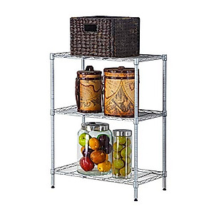 Kjzeex Heavy Duty Storage Shelving Unit,Concise 3 Layers Carbon Steel & PP Storage RackMetal Organizer Wire Rack, Chrome (Silver)