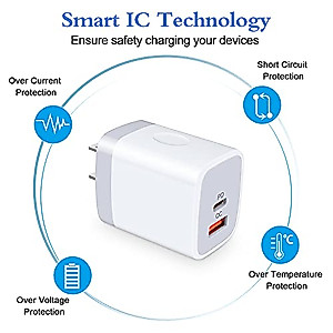 USB A and USB C Wall Charger PD 20W Fast Charger Block Power Adapter USB C Plug for Google Pixel 7 Pro/7/6a/6 Pro/5a/5/4 XL, iPhone 14 13 Pro Max 12 11 Pro X SE, Samsung Galaxy A54 A53 A14 A13 S23 S22
