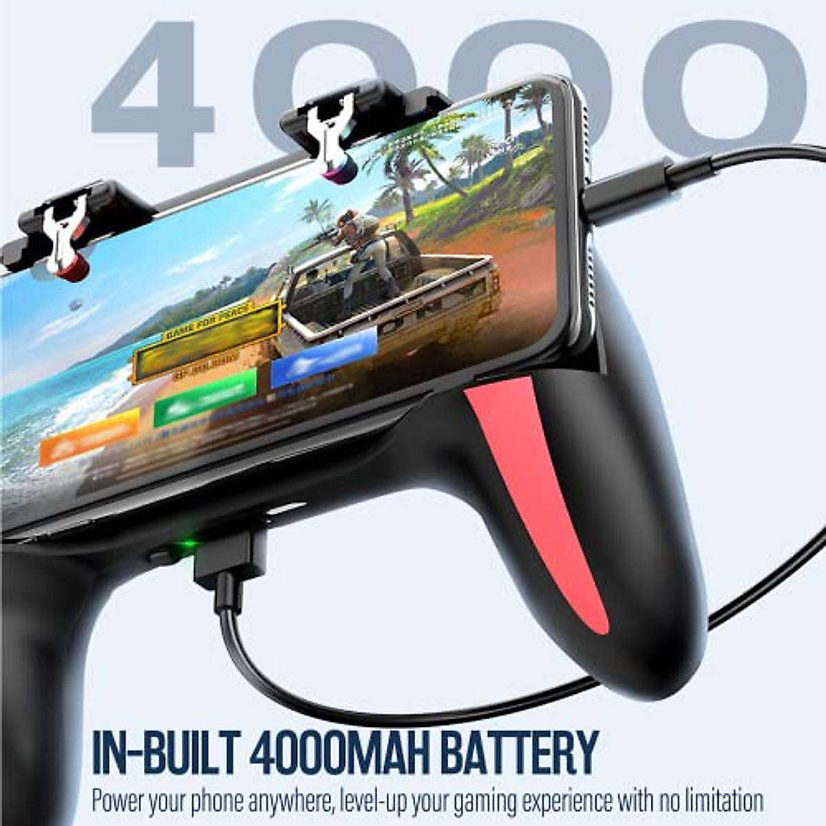 Mobile Game Controller with 4000mAh Power Bank & Cooling Fan, Phone Game Controller with L1R1 Triggers Joystick for PUBG/Call of Duty/Fortnite, Phone Gaming Grip Gamepad for 4.7-7" Android iOS Phone