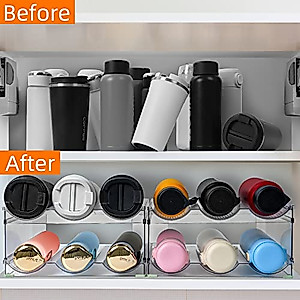 Criusia Water Bottle Organizer, Clear Stackable 3 Bottle Storage Holder Rack for Kitchen Cabinet, Countertop, Fridge, Pantry, Organizer and Storage, Tumbler Travel Mug Cup Organizer, 4 Pack 12 Bottles