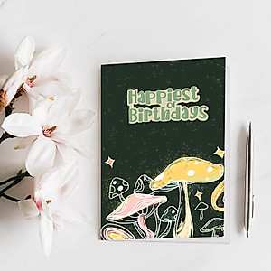 Qiliji Vintage Mushroom Birthday Card, Birthday Greeting Card for Him Her, Happiest of Birthdays