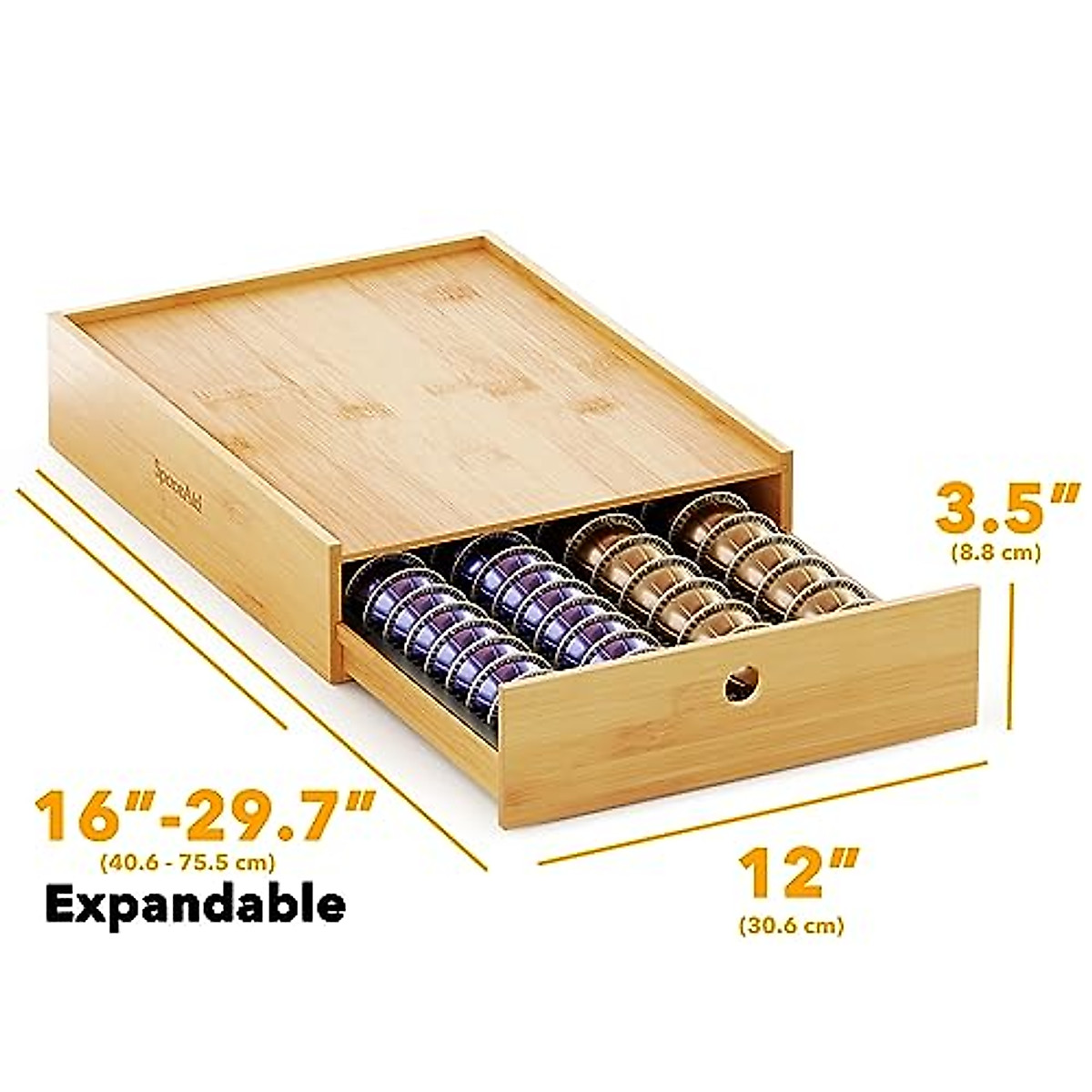 SpaceAid Bamboo Coffee Pod Holder Drawer Storage for Nespresso Vertuo Capsule, Pods Holder Organizer Tray for Nespresso Vertuo Holders, Compatible with 40 Big or 56 Small Vertuoline Pods (Natural)