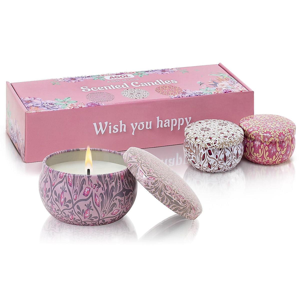 Candles Gifts for Women 3 Pack 2.5 oz Natural Floral Lavender Cherry and Rose Candles Set, Aromatherapy Candles for Home Scented, Portable Small Jar Candles Set for Travel, Spa, Bath, Yoga