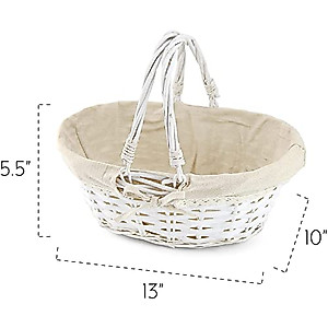 Cornucopia Wicker Basket with Handles (White-Painted), for Easter, Picnics, Gifts, Home Decor and More, 13 x 10 x 6 Inches