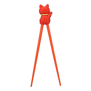 Ebros Gift Reusable Training Chopsticks Set With Animated Food Safe Silicone Helper Hinge Guide For Sushi Noodles Rice Dining Fun For Adults And Kids (Red Maneki Neko Cat)
