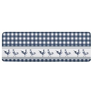 Shine-Home Blue Plaid Kitchen Rugs and Mats,Vintage Farmhouse Rooster Watercolor Non Slip Floor Entry Door Mat Doormat Laundry Room Accent Throw Hallway Rug Runner,Absorbent Bath Mat Runner Rug 16x47