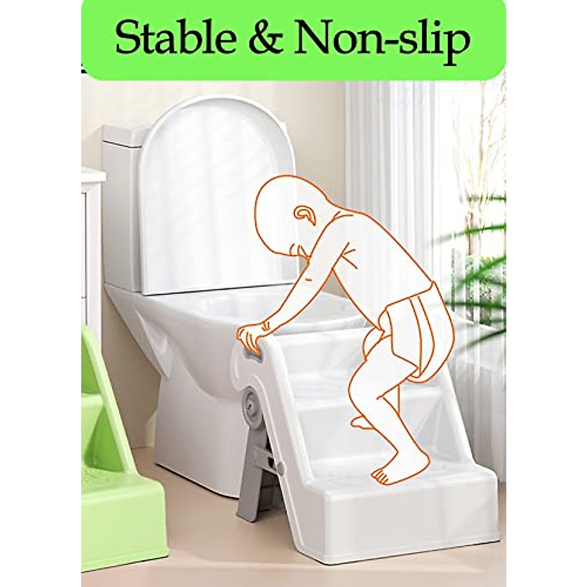 VEMJO Folding Step Stools for Kids Boys and Girls Adjustable Toddler Step Stool for Bathroom Sink 2 Step Ladder Toilet Foldable Step Stool with Handles and Non-Slip Pads (White Colour)