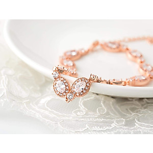 SWEETV Wedding Bridal Bracelet for Brides,Bridesmaid-Crystal Cubic Zirconia Tennis Bracelet Wedding Jewelry for Adult, Rose Gold
