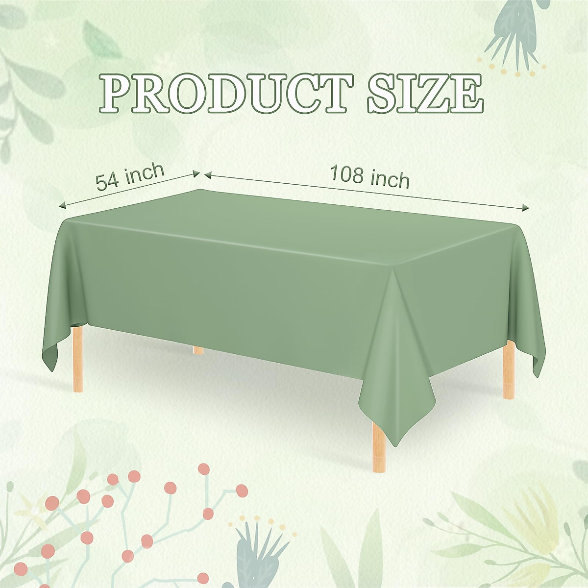 WNINK 6 Pcs Sage Green Plastic Tablecloth for Rectangle Tables Waterproof Green Disposable Table Cover Green Tablecloths for Birthday Wedding Bridal Shower Engagement Parties (54 x 108 Inch)