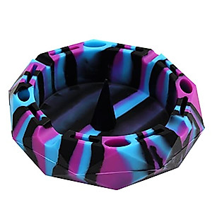 1 Silicone Geometric Ashtray - Black/Blue/Purple - Unbreakable Multipurpose Portable Storage Tray - w/Glass Friendly Tapping Center by ooDuo