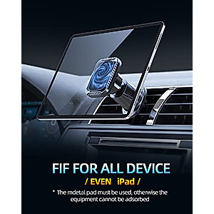 Magnetic Phone Holder for Car, Car Phone Holder Mount, Upgraded Metal Longer Hook Clip Fit More Vent Car Mount , Strong Magnets Phone Mount for Car Vent, for All Cell Phones Tablets Gifts for Men