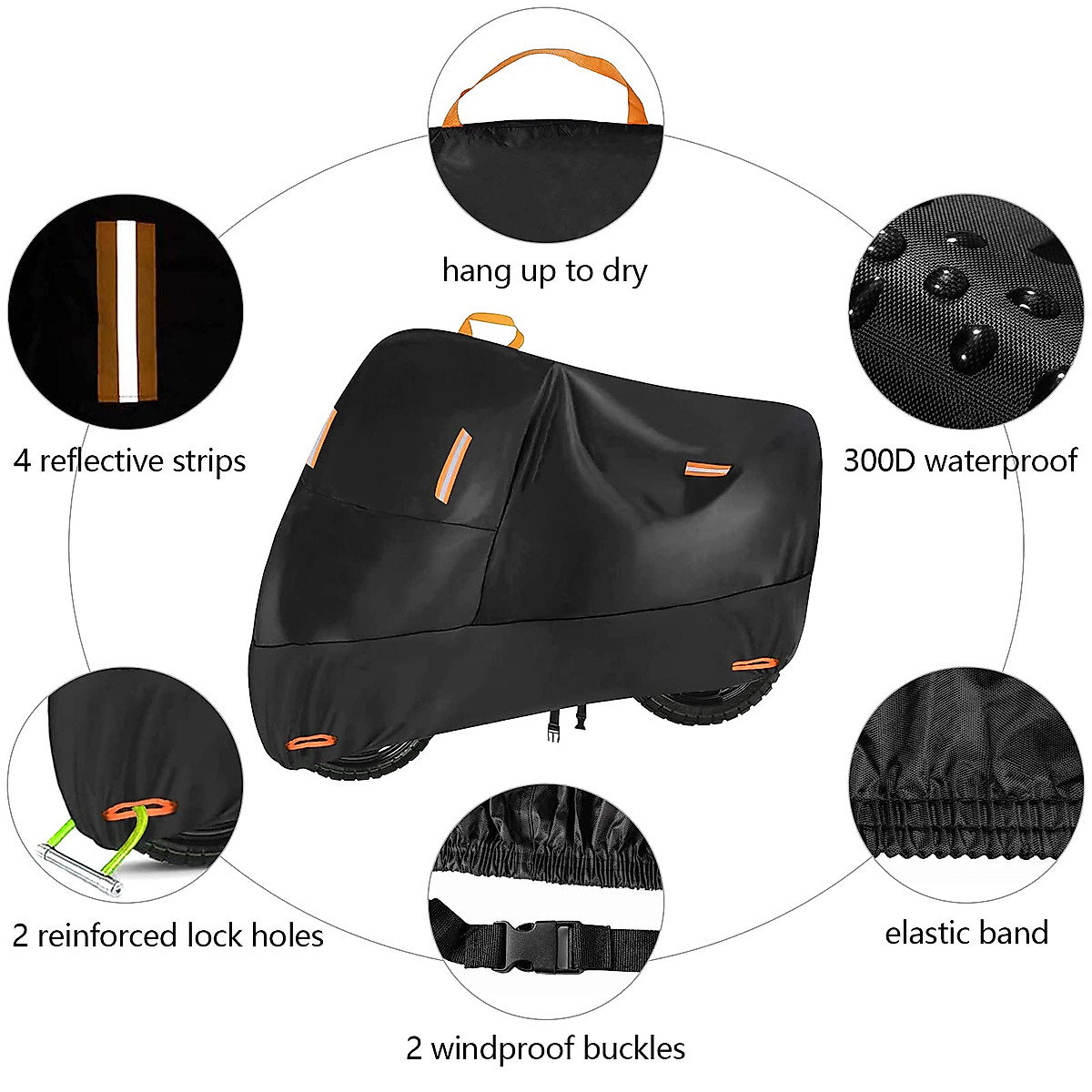 300D Heavy Duty Small Motorcycle Cover, Seceles All Season Durable Waterproof Outdoor Protection Scooter Cover with Lock-Holes Storage Bag Fits up to 73 inch Bike (M: 75" x 33" x 39")