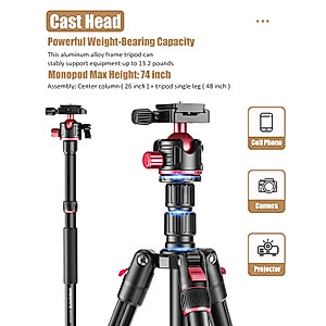 CAMBOFOTO 78"-DSLR-Camera-Tripod, Ball Head Professional Aluminum SLR Photography Tripod & Monopod with Carry Bag Compatible with Canon Nikon Binoculars Laser Telescope (Weight 3.55 Lbs, 33 Lbs Load)