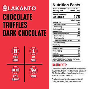 Lakanto Sugar Free Chocolate Truffles - Sweetened with Monk Fruit, Keto Diet Friendly, Vegan, 1 Net Carb, Creamy, Smooth, Delicious (Original - Pack of 1)