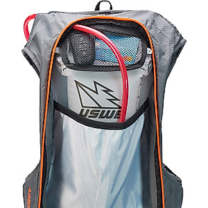 USWE Airborne - Hydration Pack with Hydration Bladder, Bounce Free Backpack for MTB, Cycling, Mountain Biking (15L, Gray/Orange)