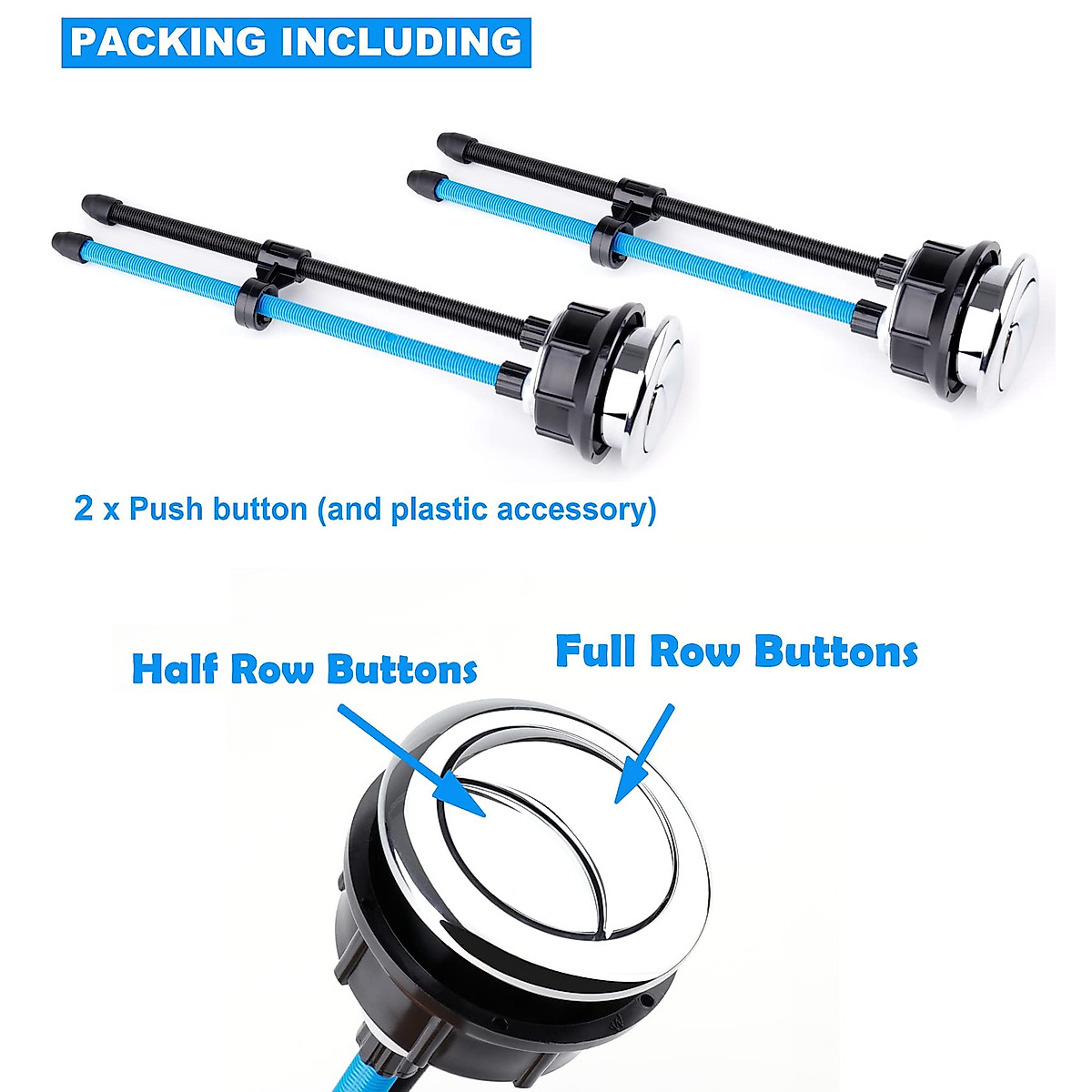 Toilet Tank Button Dual Push Flushing Toilet Button Replacement Toilet Flush Button with Thread 38mm / 1.49Inch Round (Pack of 2)