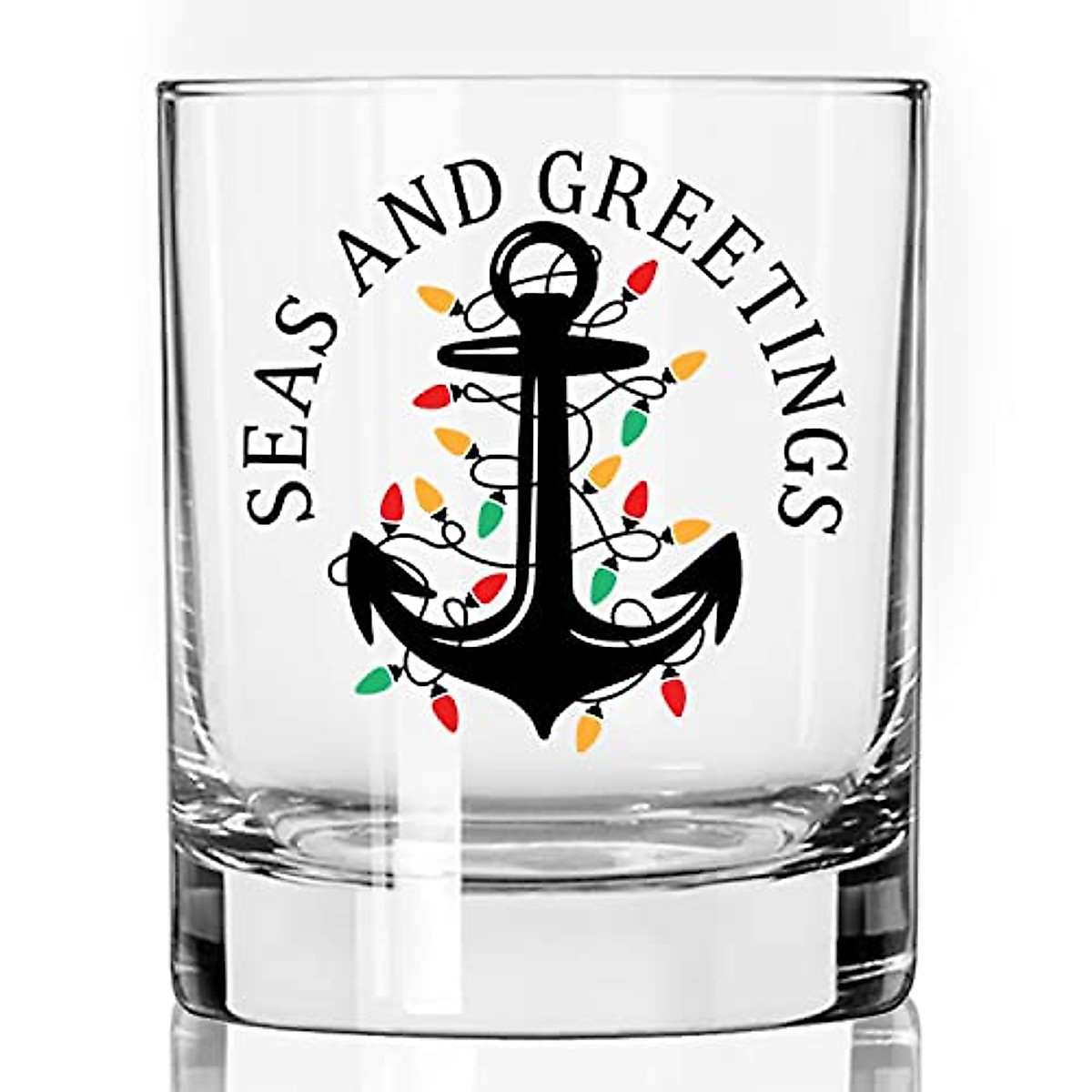 Toasted Tales Seas And Greetings Christmas Drinking Glasses | 11 oz Bourbon Whiskey Rock Glass | Novelty Christmas Whiskey Tasting Glasses | Christmas Home Décor Accessory | Holiday Glassware