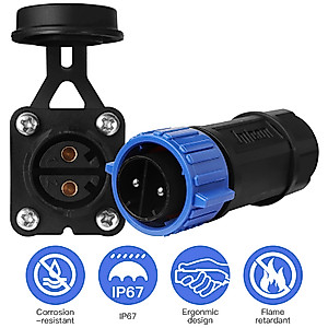 Trolling Motor Plug Receptacle Set, 12V/24V/ 36V/48V Plug for Trolling Motor/Down Rigger/Fishing Reel,Waterproof Marine Boat DC Power Connector 2Pack