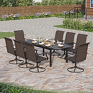 PHI VILLA Outdoor 9 Pieces Wicker Furniture Dining Set Patio Expandable Dining Table Set of 9 Rattan Swivel Dining Chairs for Outdoor Garden Bistro(9 Pieces)