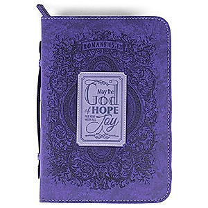 Hope Fill with Joy Purple Paisley 10 x 7 Vegan Leather Zippered Bible Cover with Handle, Large