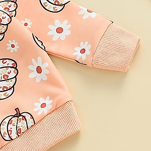 Meiweileya Baby Girl Fall Clothes Floral Cute Pumpkin Sweatshirt Long Pants Set Halloween Outfit Newborn Toddler Clothing (Orange Pink Leopard, 0-6 Months)