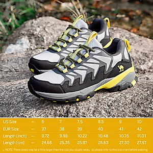 CAMELSPORTS Women's Hiking Shoes Waterproof Lightweight Trail Running Shoes Non-Slip Breathable Outdoor Sneakers for Trekking Walking Grey/Yellow