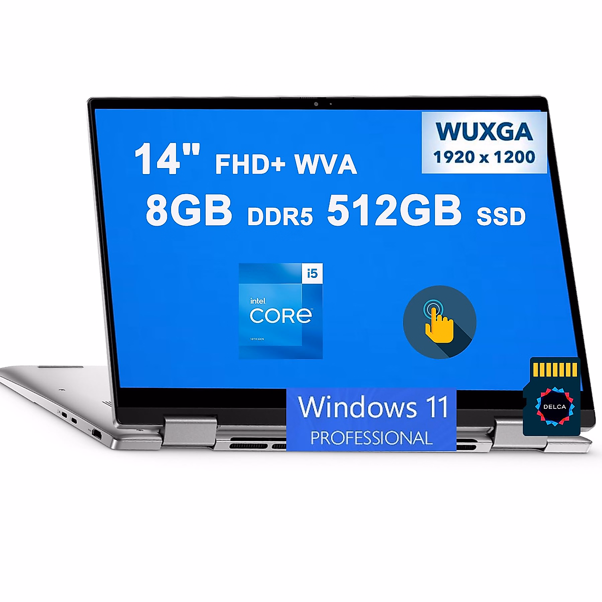 Dell Inspiron 14 7000 7430 2-in-1 Laptop | 14" FHD+ WVA Multi-Touch | 13th Gen 10-core i5-1335U (>i7-1255U) | 8GB DDR5 512GB SSD | Fingerprint Backlit Thunderbolt HDMI FHD Webcam Win11Pro Silver