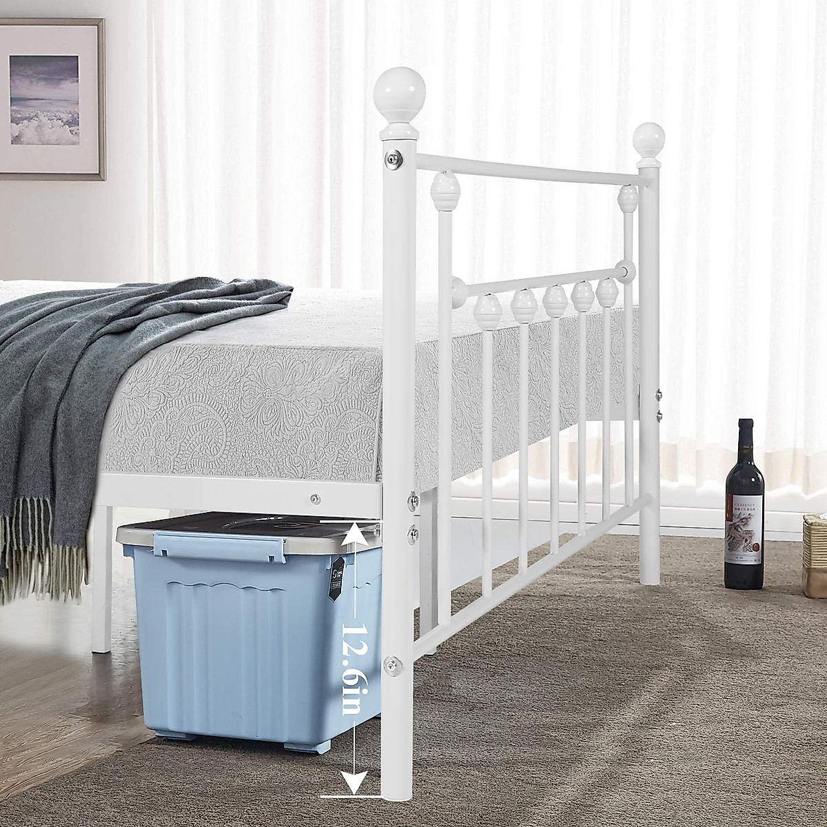 VECELO Full Size Metal Platform Bed Frame with Headboard and Footboard, Heavy Duty Slat Support/No Box Spring Needed Mattress Foundation/Underbed Storage Space, Victorian Style