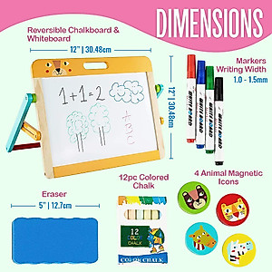 Children's Wooden Tabletop Easel with Double-Sided Magnetic Whiteboard & Chalkboard, Arts & Crafts Portable Easel Includes Dry Erase Marker, Chalk, Magnetic Letters & Extra Magnets, Ages 3 and Up