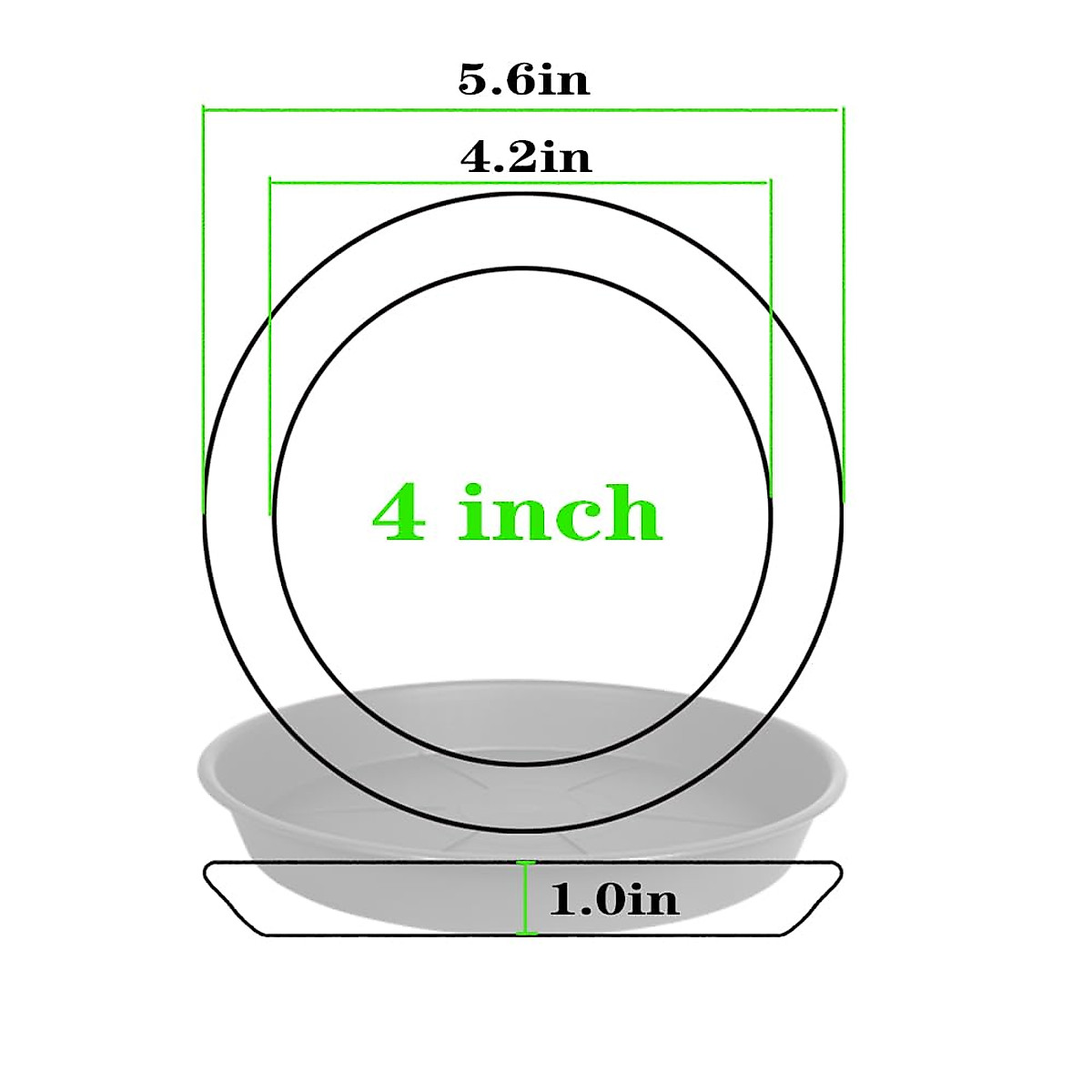 OVZILKI 6 Pack of Plant Saucer Tray 4 6 8 10 12 14 17 19 22 25 inch, Heavy Duty Plastic Pot Plant Drip Trays Saucers for for Indoors Outdoor, Plant Water Tray for Planters 3-5" (4", Black)