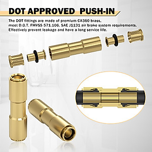 CheeMuii 6 PCS 1/4 Brass DOT Air Line Fitting Straight Union Quick Connect Fittings 1/4 Air Hose DOT Air Fittings for Semi Truck Trailers Industry Air System