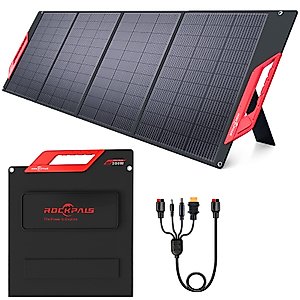 ROCKPALS 200W Portable Solar Panels with Kickstand, Foldable Solar Panel Charger for ROCKPALS/Jackery/BLUETTI/ECOFLOW Portable Power Station Solar Generator and USB Devices with QC 3.0 & Type C Output