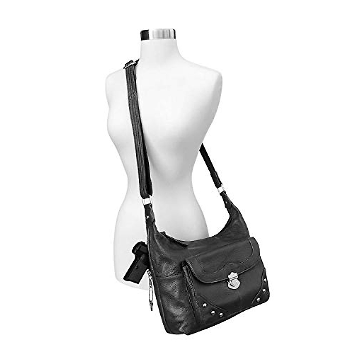 Roma Leathers Concealment Purse - Premium Cowhide Leather - Black - Studded - Dual Gun Entry - Adjustable Shoulder Strap - Designed in USA - 30 Day Manufacture Guarantee