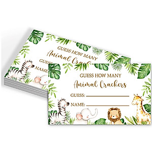 Safari Jungle Guessing Game Cards, Guess How Many Animal Crackers Guessing Game, 50 Cards and Matching Sign, Safari Animal Baby Shower Game