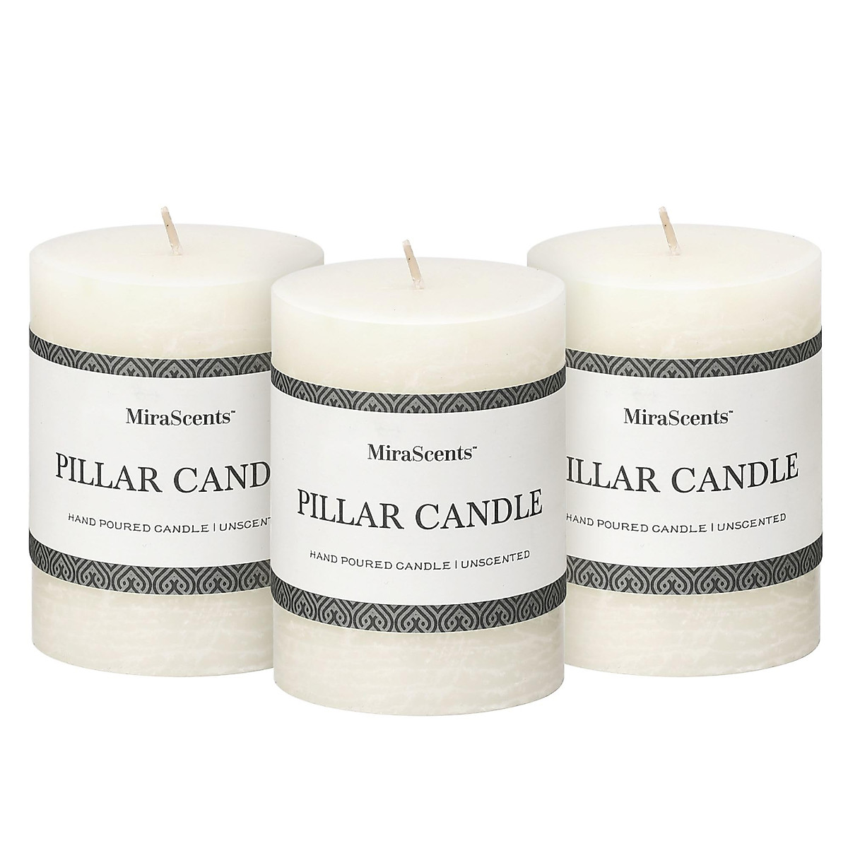 3x4 Inch White Pillar Candles Set of 3 - Hand-Poured Unscented Candles, Long Clean Burning, Large Big Candles, Smokeless Dripless Candles for Dinner Table, Wedding, Home, Bathroom, Rustic Decor