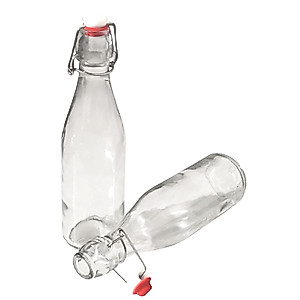 ICE N COLD | Pack of 6 Clear 16-20oz Growler with Flip Top Airtight Silicone Seal | For Beverages, Oil, Vinegar, Kombucha, Beer, Water, Soda, Kefir