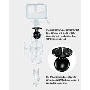 BRCOVAN 2 Pack, Aluminum Alloy 1'' Ball Adapter with 1/4"-20 Threaded Stud for Action Camera & Camcorder Compatible with RAM Mounts B Size 1'' Ball Double Socket Arm